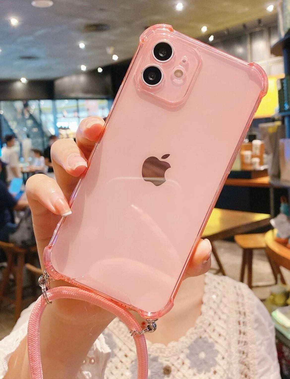 Case Alto Impacto Rosa Transparente Con Cordon Largo - TU CASE UY